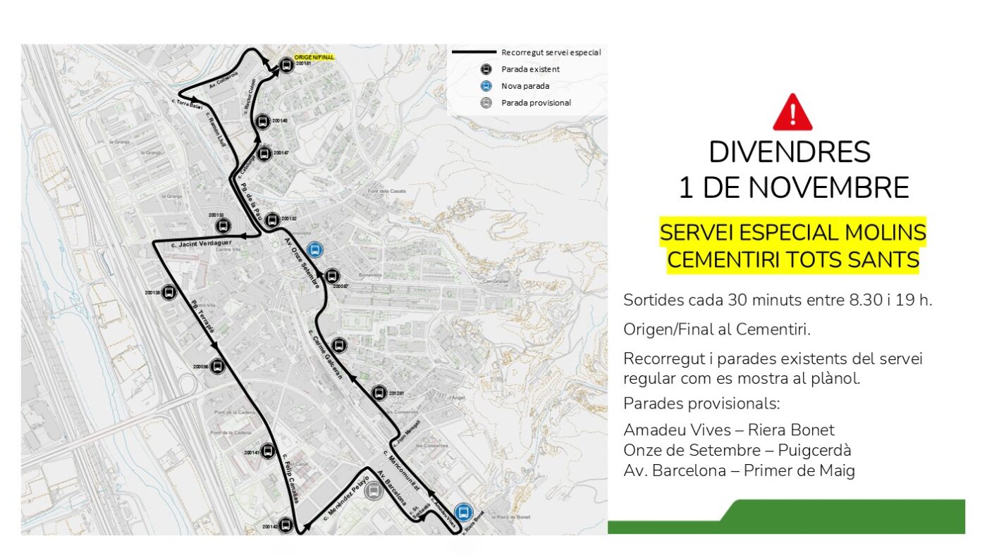 Horaris i serveis especials Tots Sants 2024 - Ajuntament de Molins de Rei